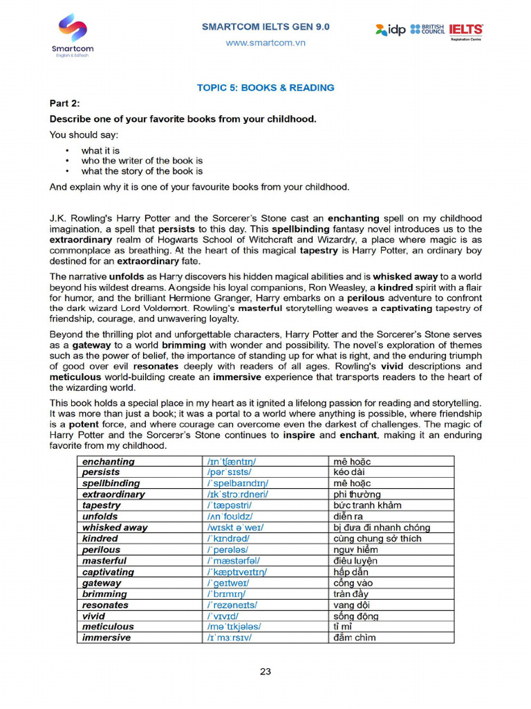 (12 bản) IELTS SPEAKING NEW QUESTIONS 2024_TOPIC 5 (BOOKS AND READING) (1) | PDF