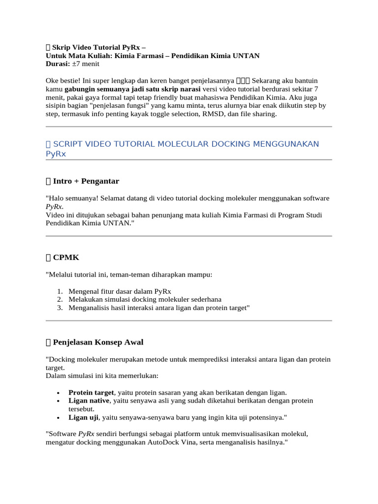 Skrip Video Tutorial PyRx STEFANY | PDF