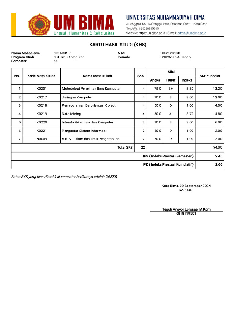 Cetak Laporan KHS Mahasiswa | PDF