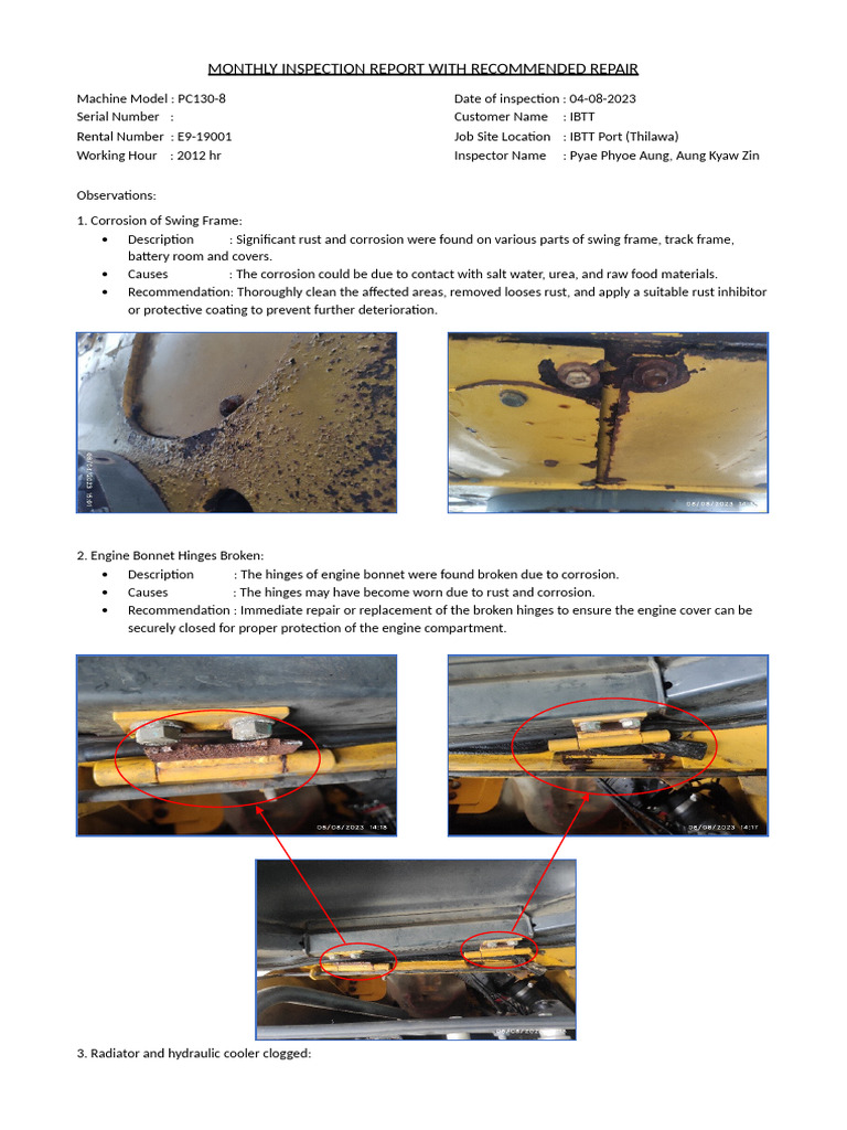 Monthly Inspection Report Format | PDF