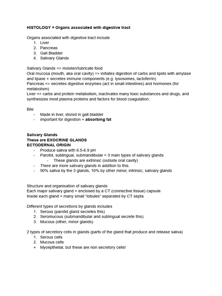 HISTOLOGY Organs Associated With Digestive Tract | PDF | Pancreas | Saliva