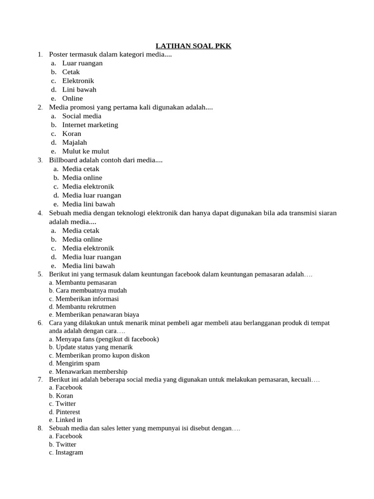 Latihan Soal PKK Dan Kisi-Kisi | PDF
