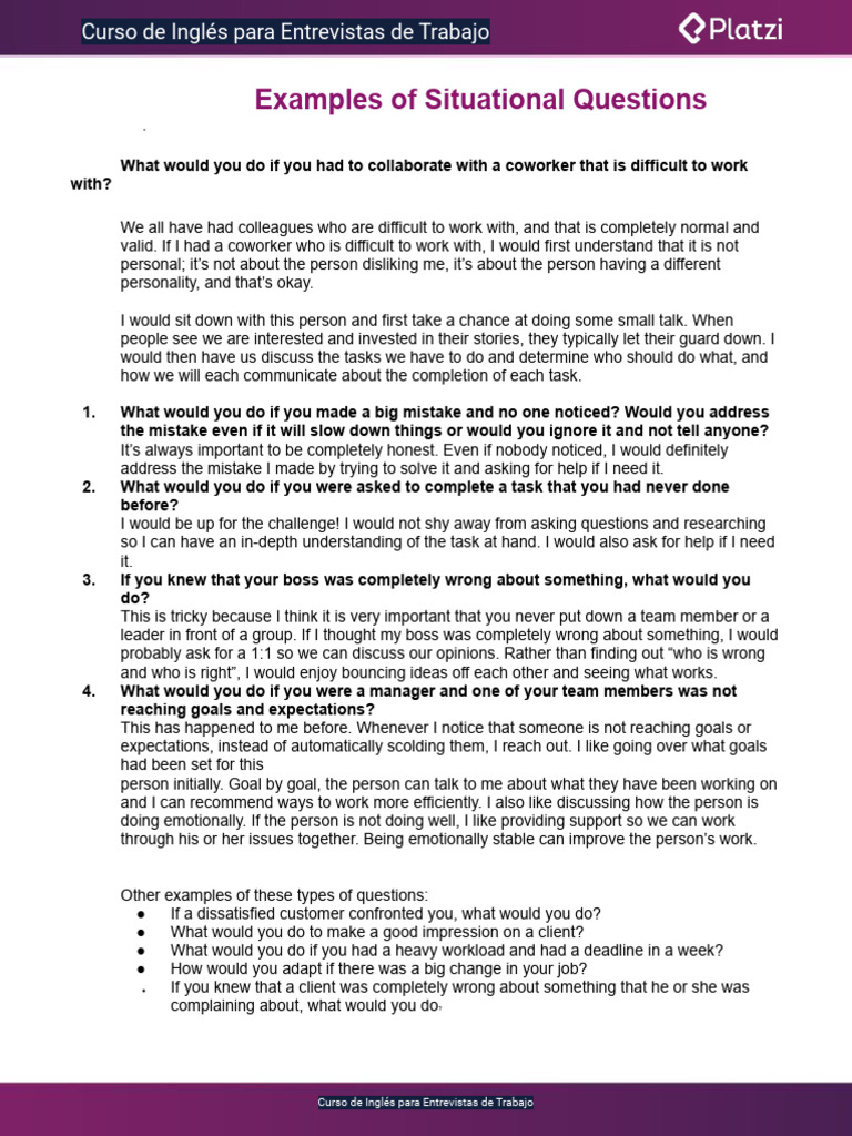 Examples of Situational Questions | PDF | Social Psychology | Psychology