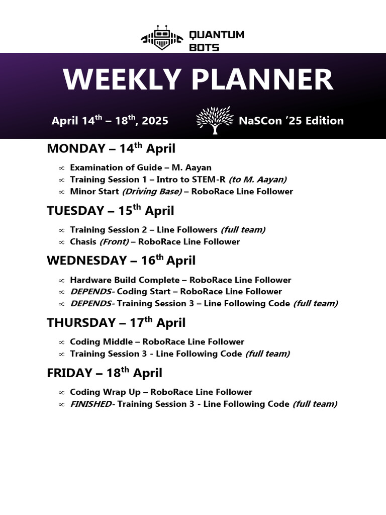 Weekly Planner - NaSCon | PDF
