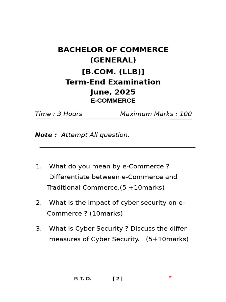 E-Commerce Exam Questions and Cybersecurity Insights | PDF