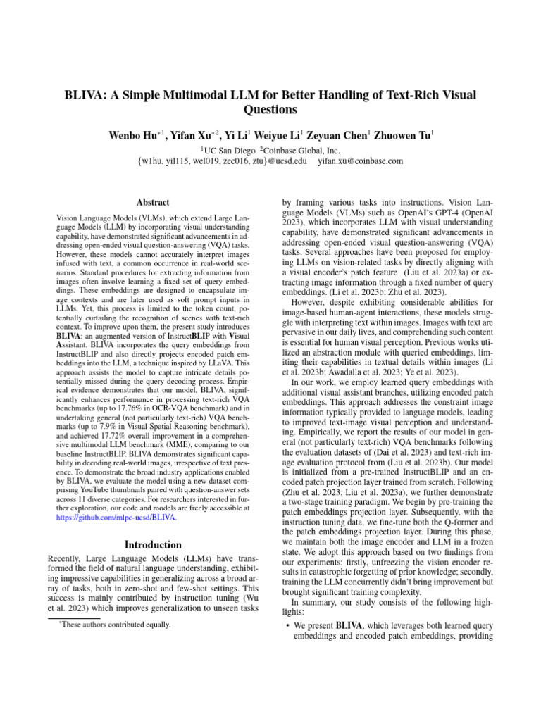 BLIVA - A Simple Multimodal LLM For Better Handling of Text-Rich Visual ...