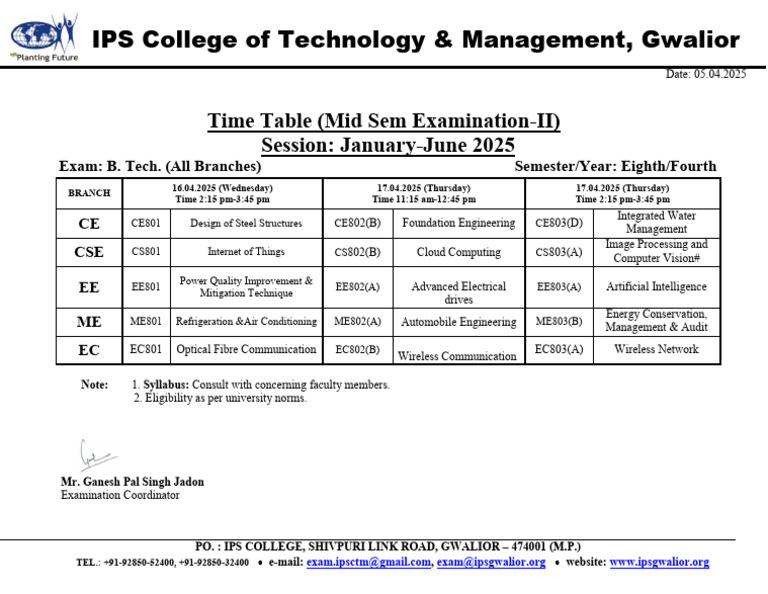 MST-II - of VIII Sem TIME TABLE - April - 2025 | PDF | Computing