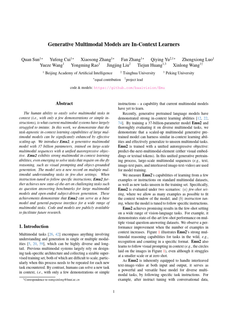 Emu2_ Generative Multimodal Models Are in-Context Learners | PDF | Artificial Intelligence ...