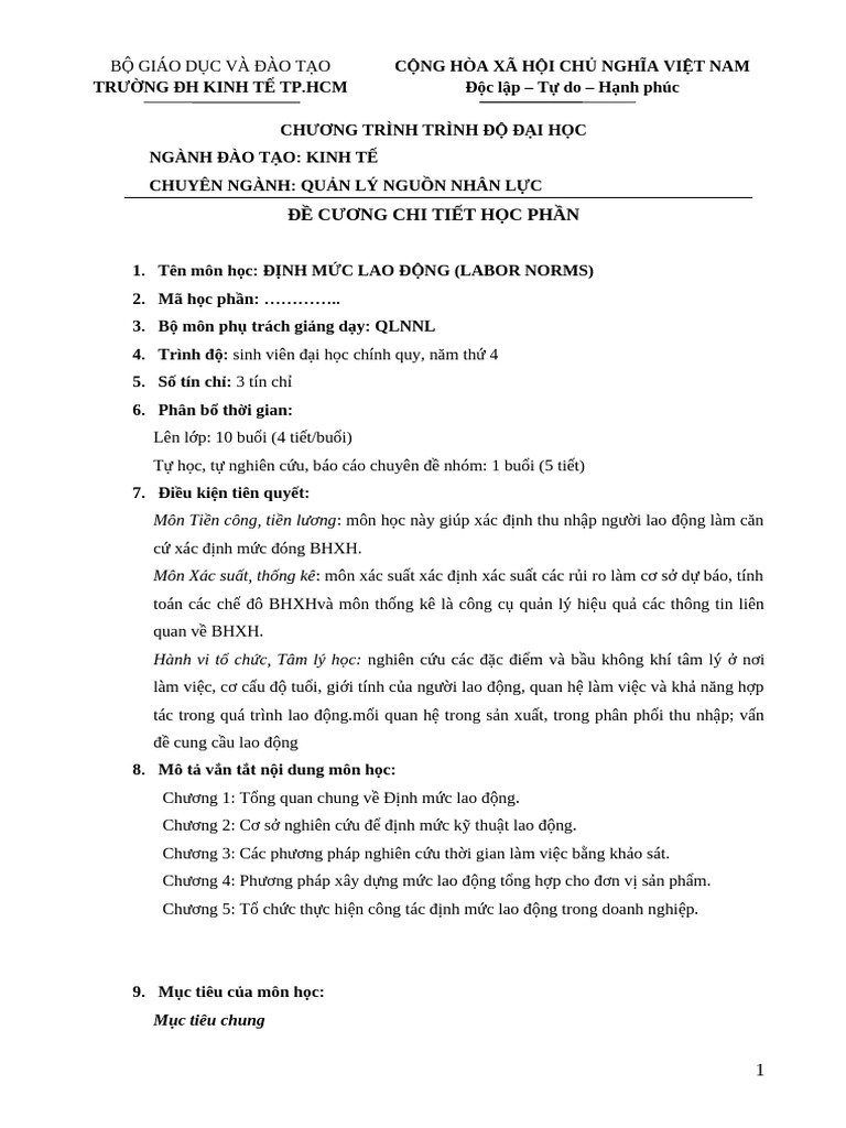 17C1301032101 Syllabus Dinh Muc Lao Dong Tran Thu Van | PDF