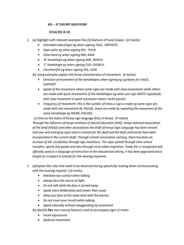 KSL For Ie Theory Questions | PDF | Sign Language | Communication