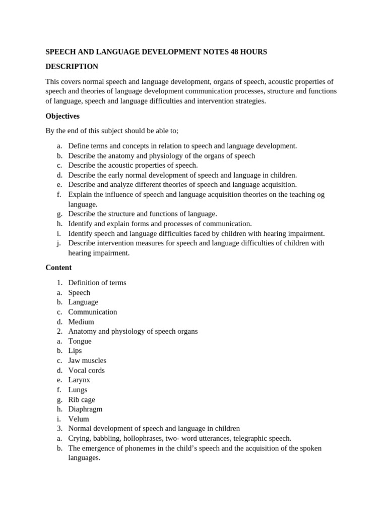 Speech and Language Development 48 Hours 2023-1 | PDF | Speech | Syllable