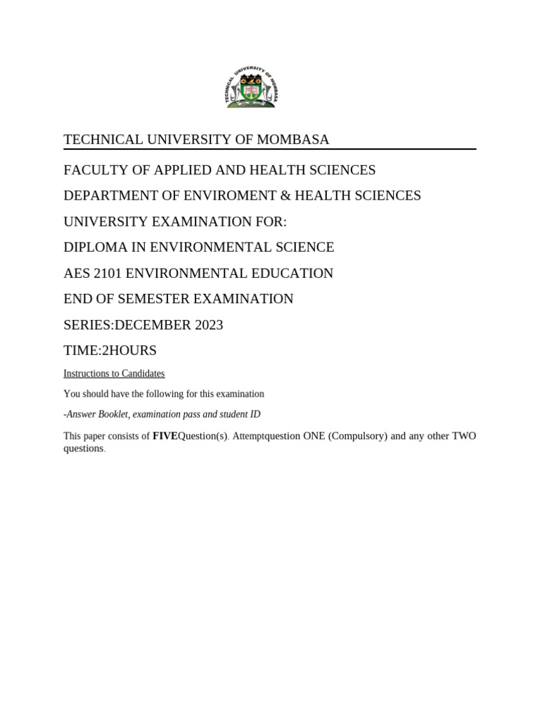 Environmental Education P2 Marking Schemes | PDF | Water Pollution | Carbon Dioxide