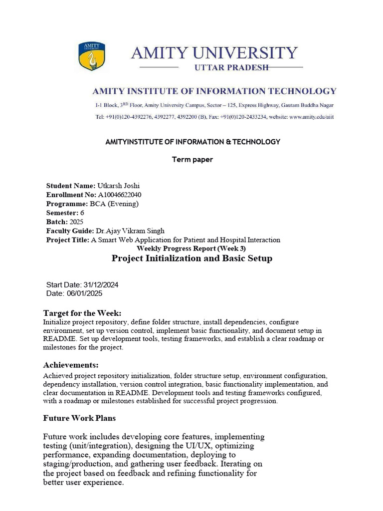 Project Initialization and Basic Setup: Amityinstitute of Information & Technology Term Paper | PDF