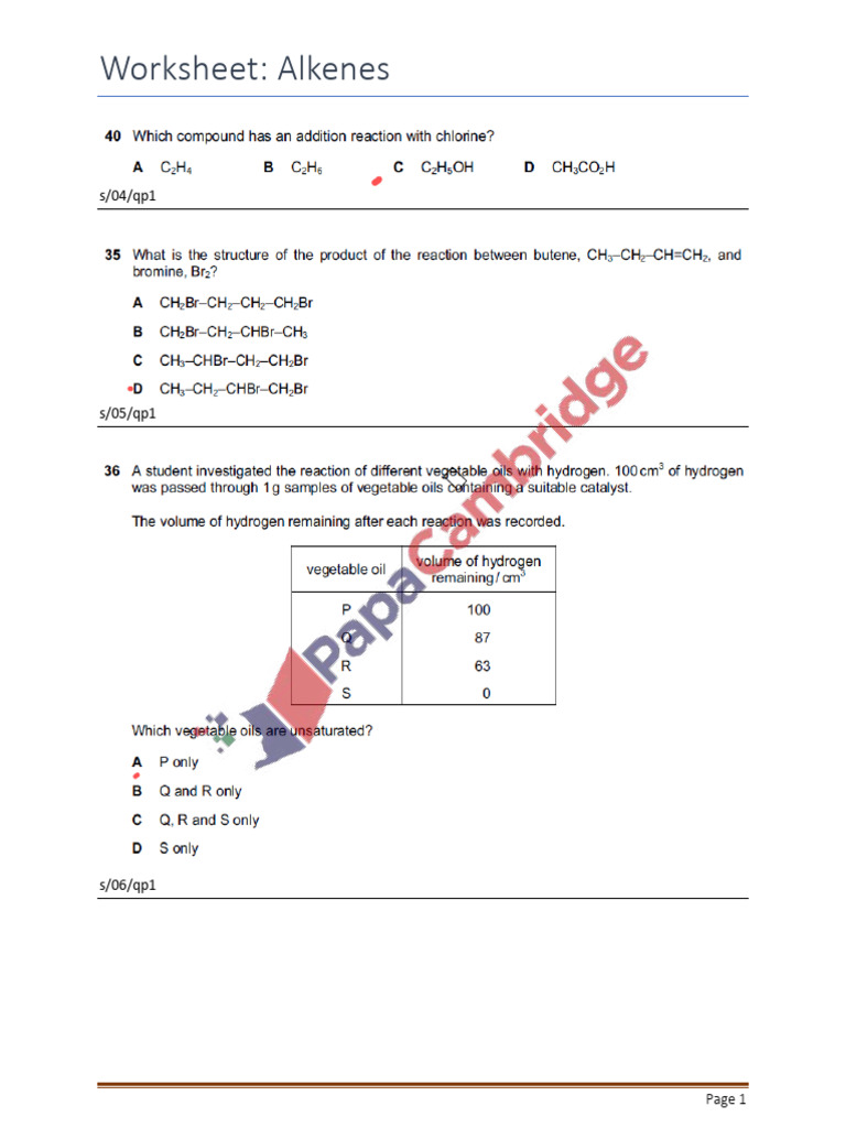 Worksheet Alkenes | PDF