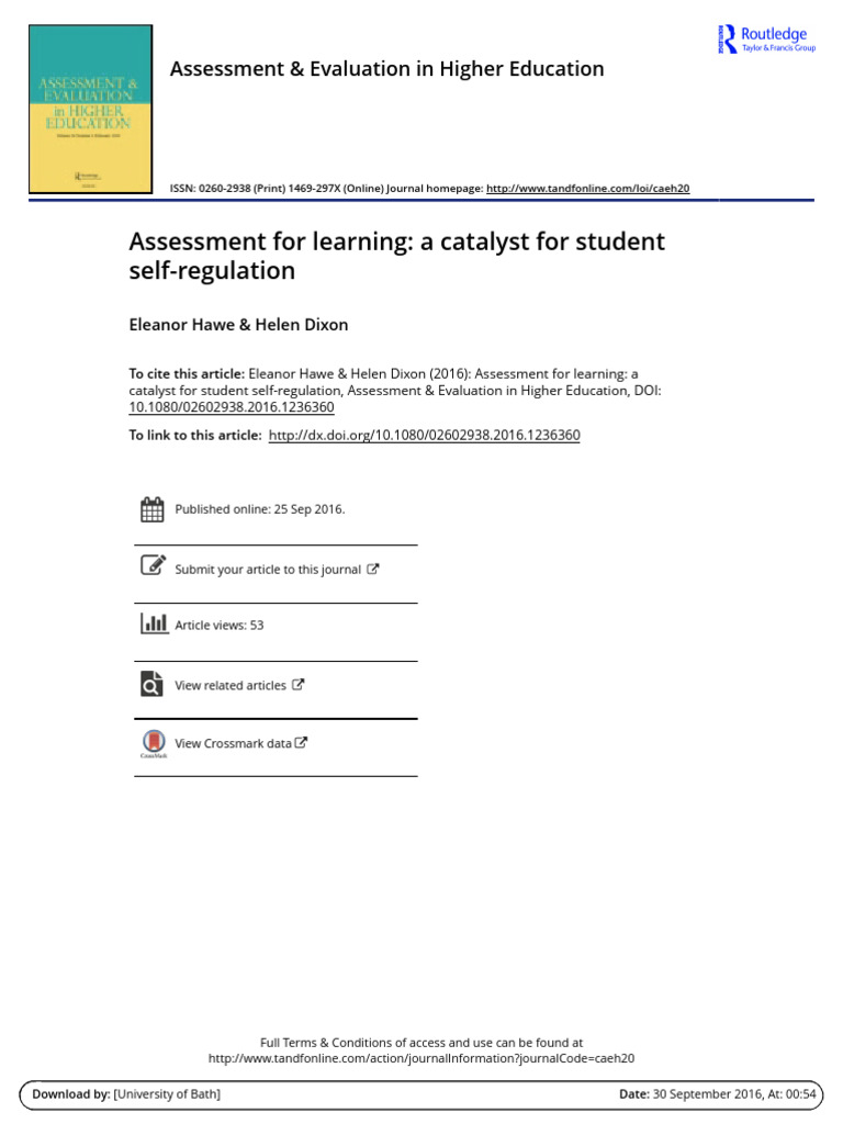 Assessment for Learning and Self-Regulation | PDF | Learning | Pedagogy