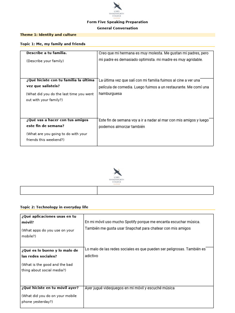 Speaking Booklet | PDF