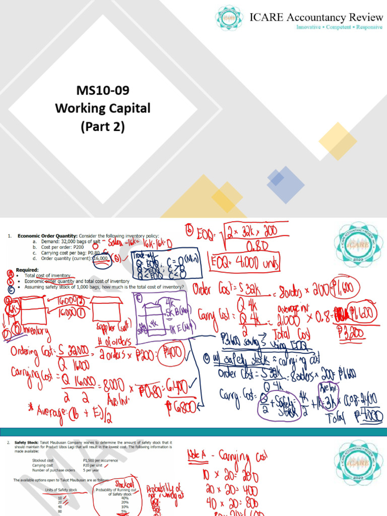 Working Capital MCQ Answers Part 2 | PDF