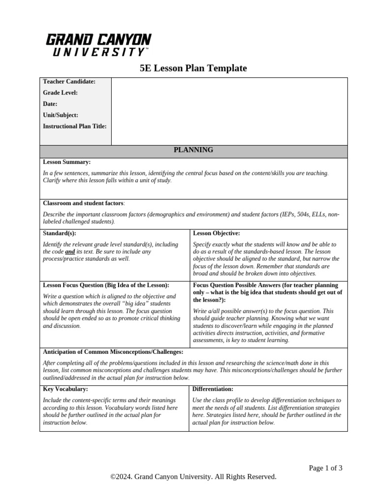 5E Lesson Plan Template for Teachers | PDF | Teachers | Concept