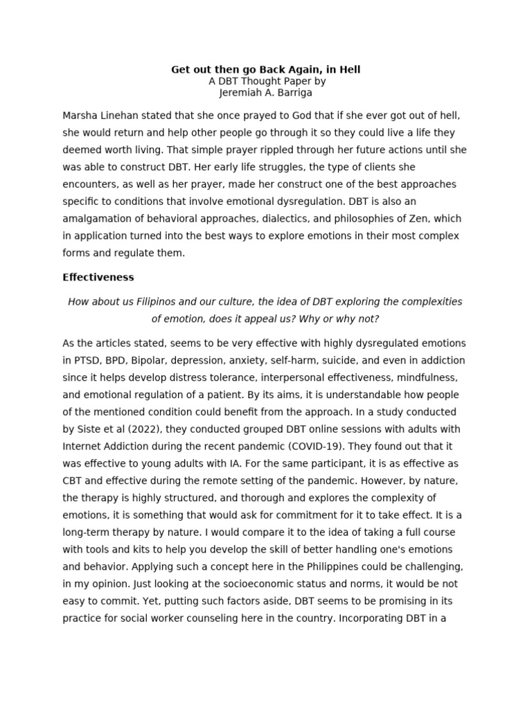 Get Out Then Go Back Again, in Hell | PDF | Dialectical Behavior ...