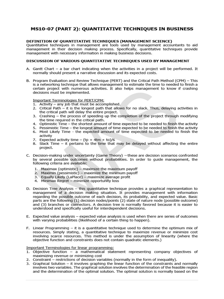 Quantitative Techniques in Business | PDF | Mathematical Optimization ...