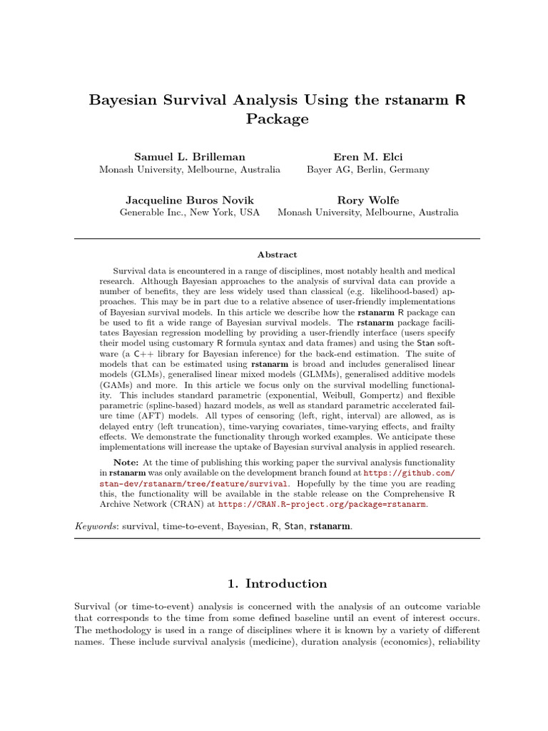 EN - Bayesian Survival Analysis Using The Rstanarm R | PDF | Statistical Inference | Acceleration