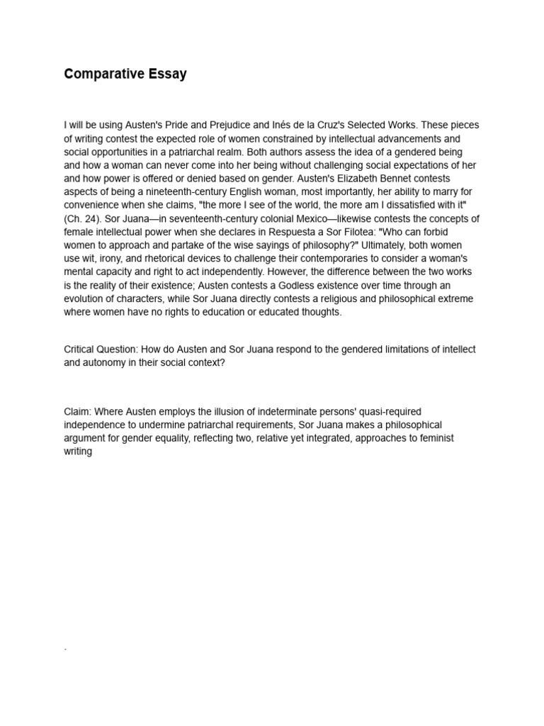 Comparative Essay 2 | PDF | Jane Austen | Elizabeth Bennet