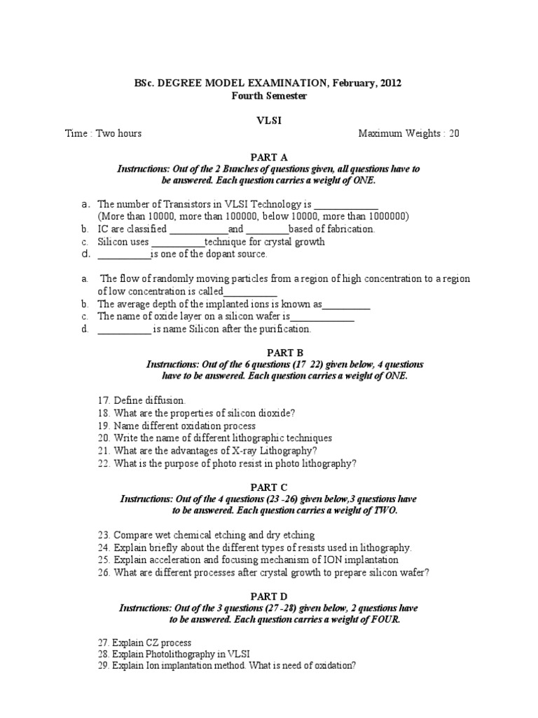 VLSI Model Exam Questions and Answers | PDF