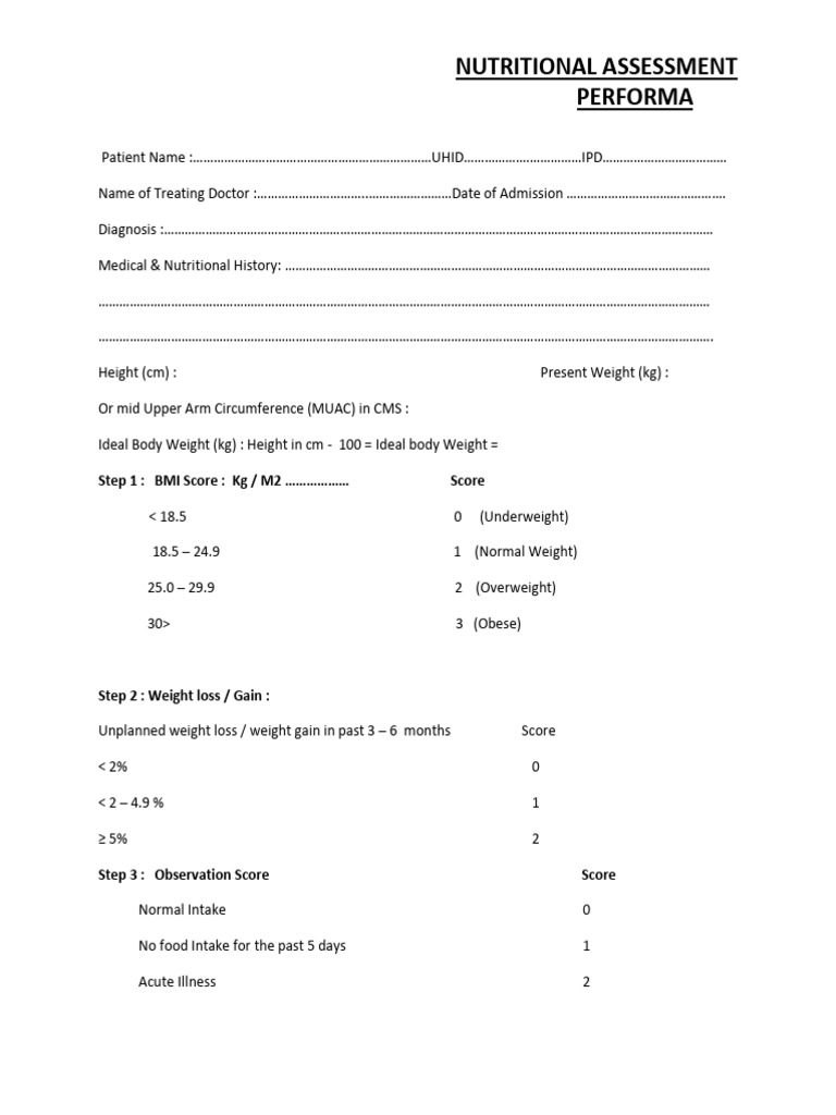 Nutritional Assessment Form | PDF | Obesity | Human Size