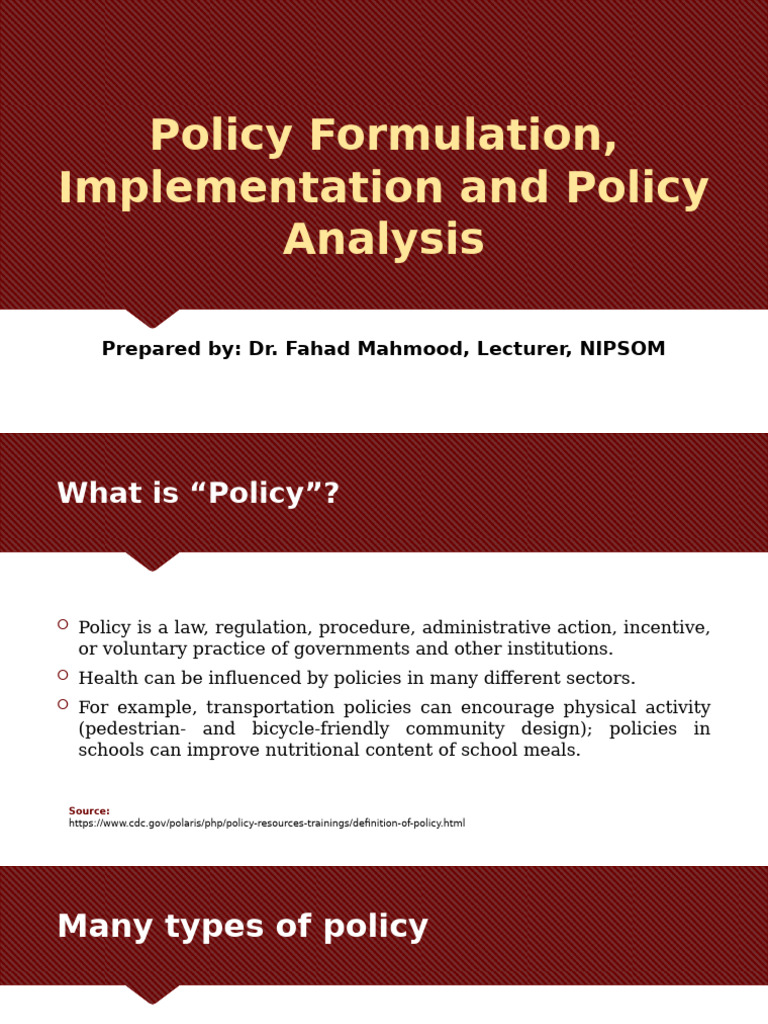 Policy Formulation, Implementation and Policy Analysis | PDF | Policy | Cost–Benefit Analysis