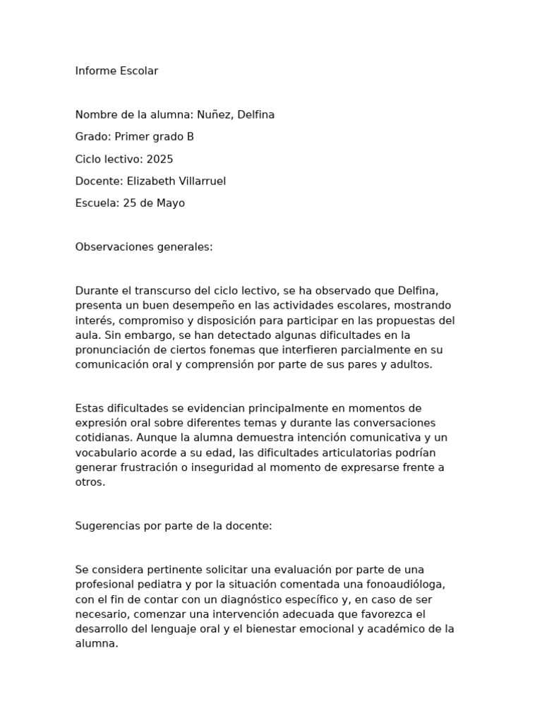 Informe Delfina | PDF