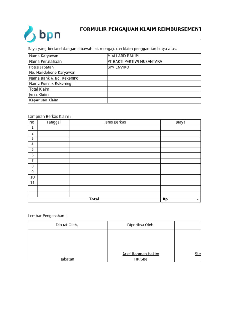 Form Klaim Reimburse v.2025 | PDF