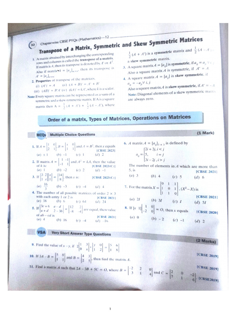 Matrices and Determinants - Board Questions | PDF