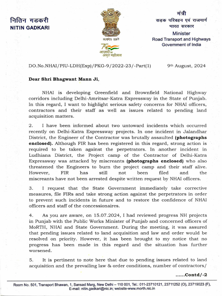Final Letter Issues To Shri Bhagwant Mann, Hon'Ble Chief Minister of ...