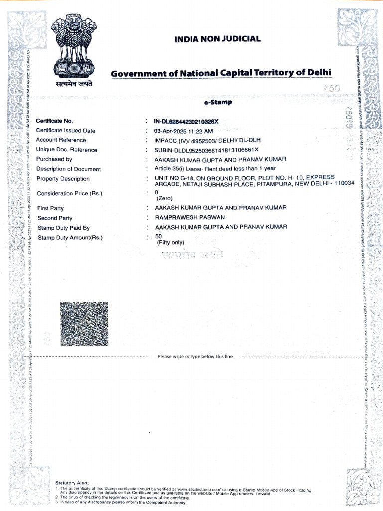 Lease Rent Deed Certificate Details | PDF