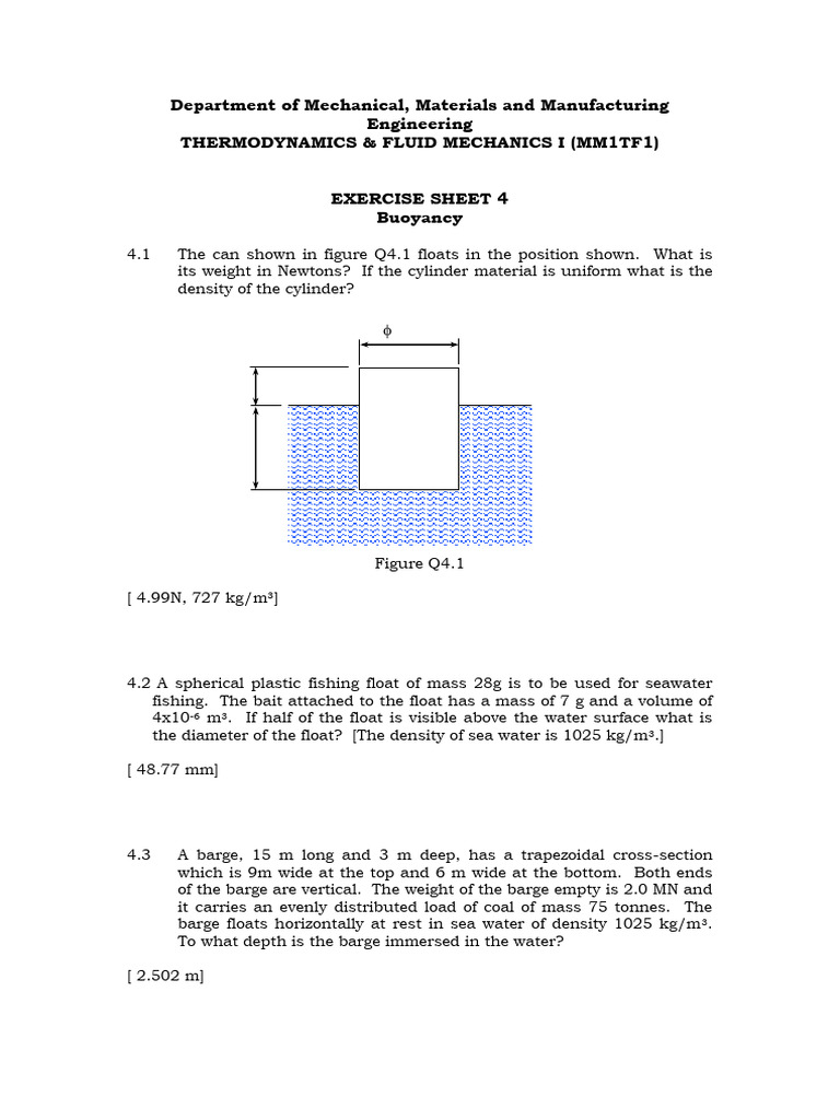 EXERCISE 4 - buoyancy 2010 | PDF | Buoyancy | Density
