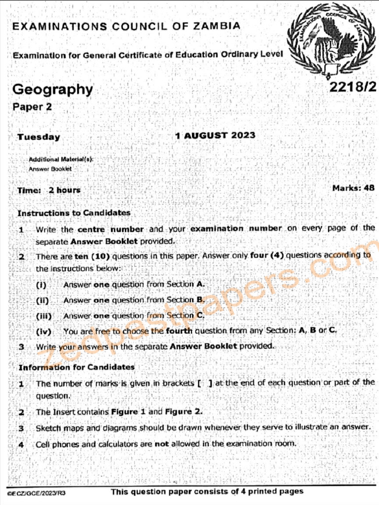 Watermarked - Geography Paper 2 2023 GCE G12 | PDF