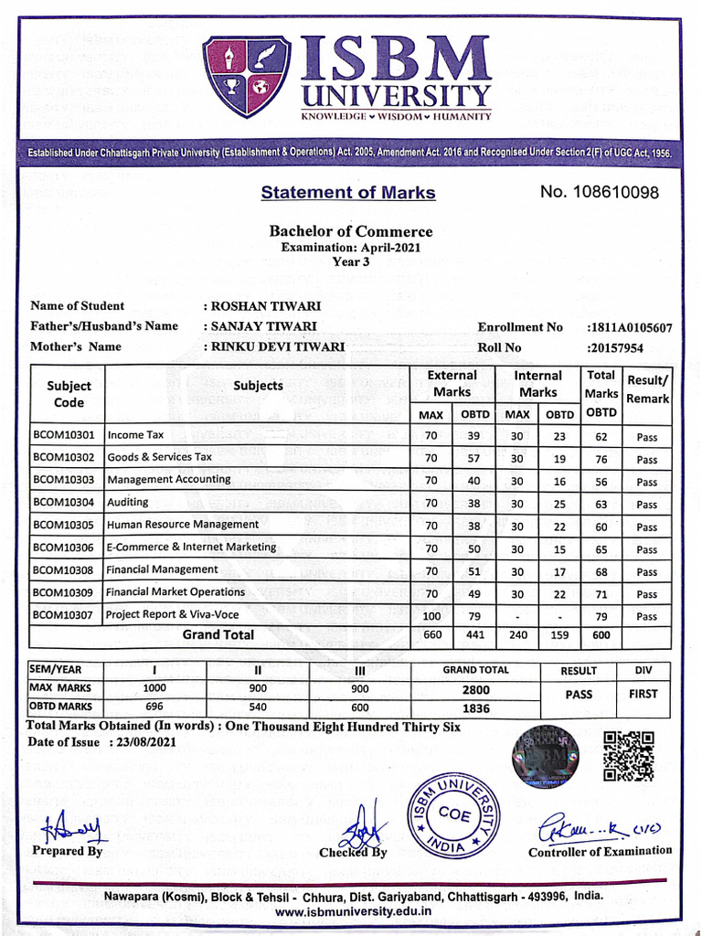 Graduation Marksheet | PDF
