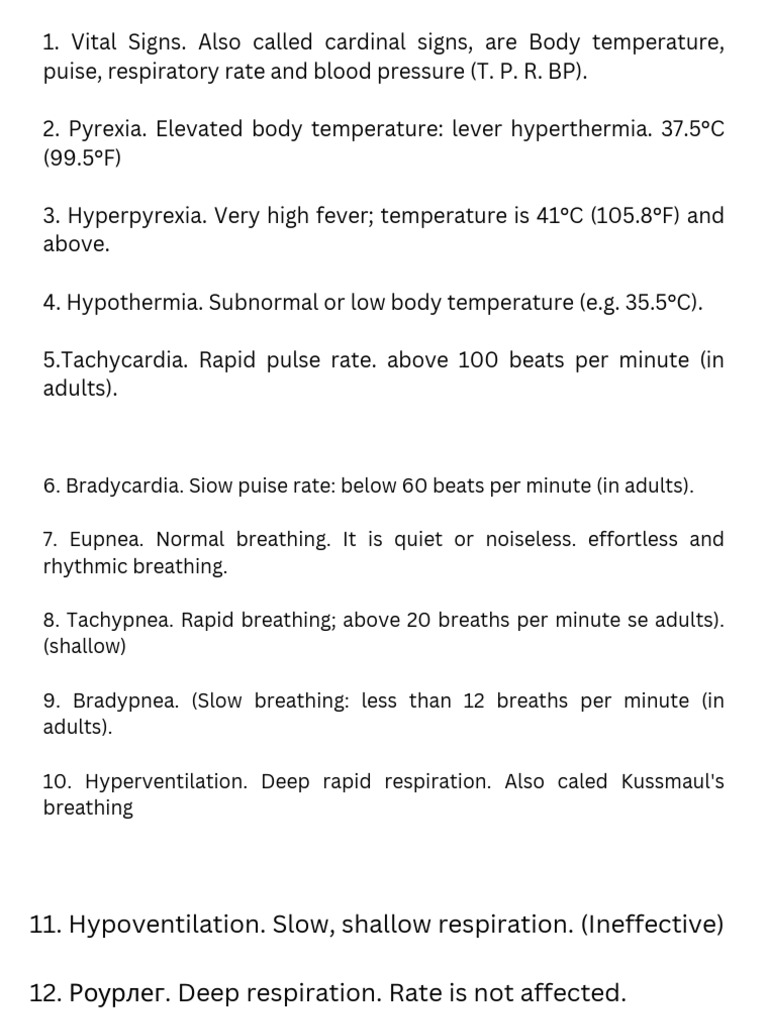 Comprehensive Guide to Vital Signs and Conditions | PDF | Human Feces ...