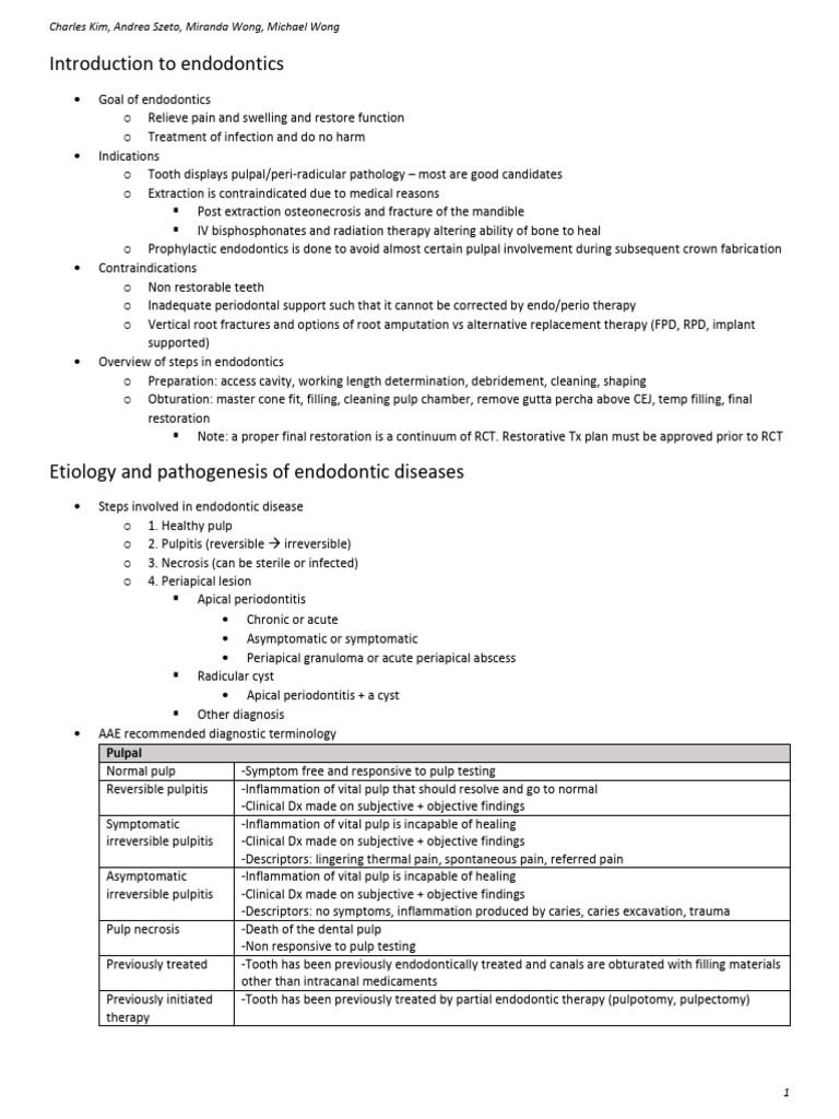 Endo Notes Final Version | PDF | Dental Anatomy | Tooth