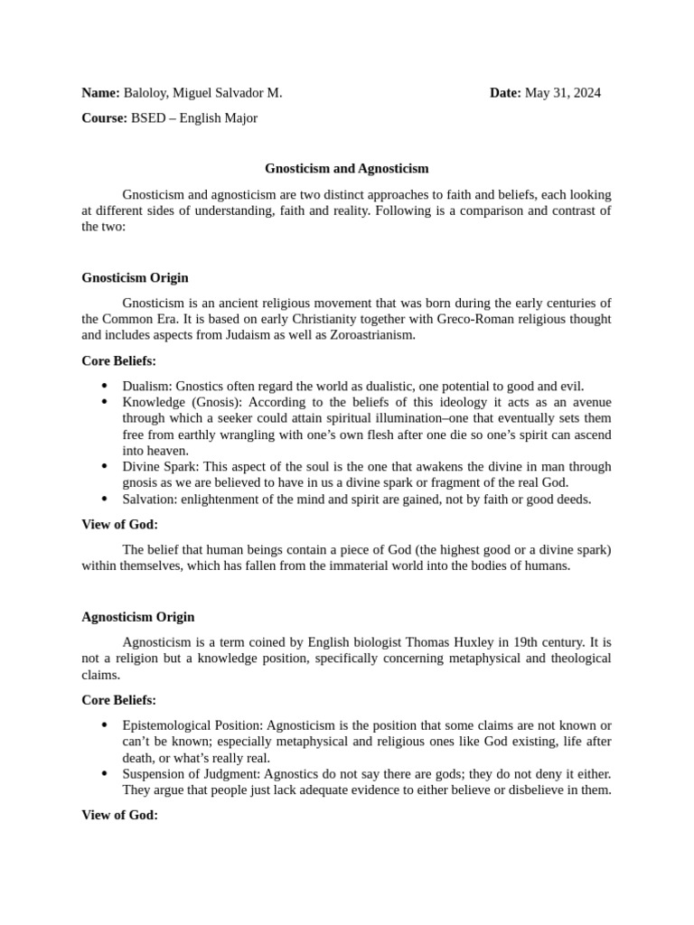 Simple Research (Gnosticism & Agnosticism) | PDF | Agnosticism | Gnosticism