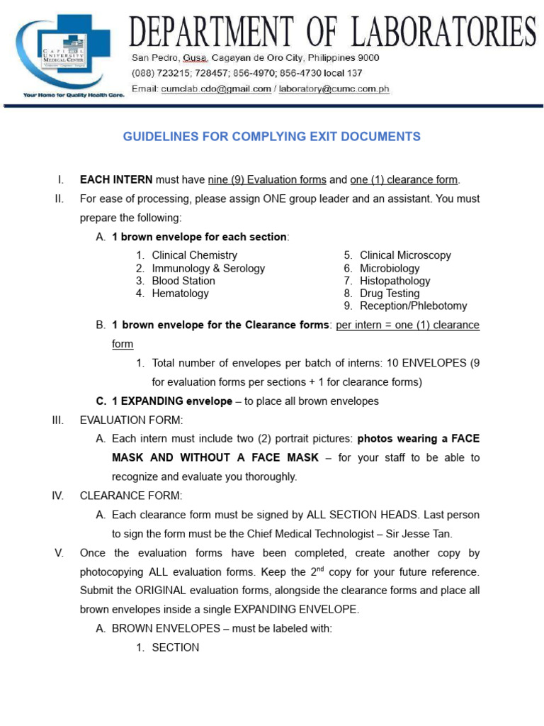 Exit Document Guidelines for Interns | PDF | Medical Specialties ...