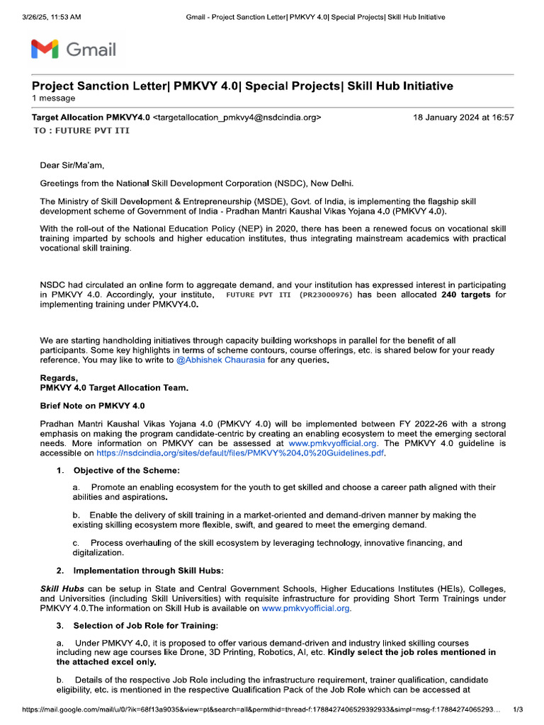 Project Sanction Letter FutureITI | PDF