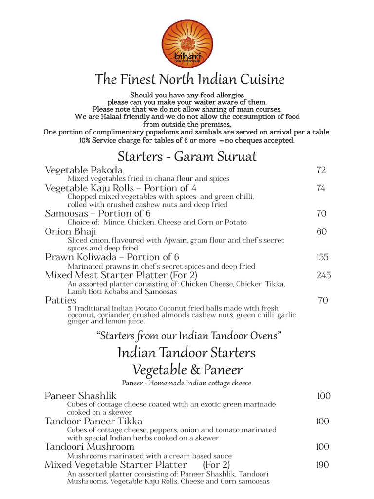 Bihari Main Menu Sit in Price Update FEB 2024 | PDF