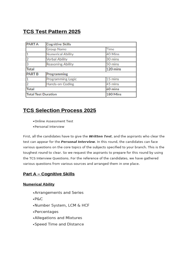 Tcs Company Syllabus | PDF