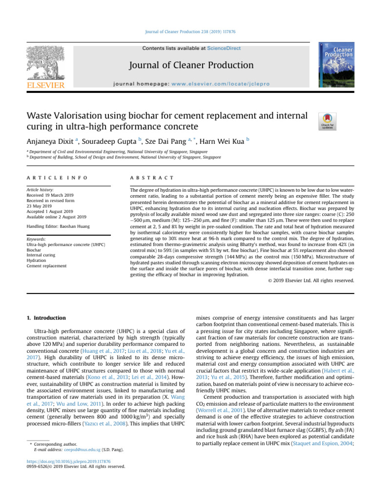 Waste Valorisation Using Biochar For Cement Replacement and Internal ...