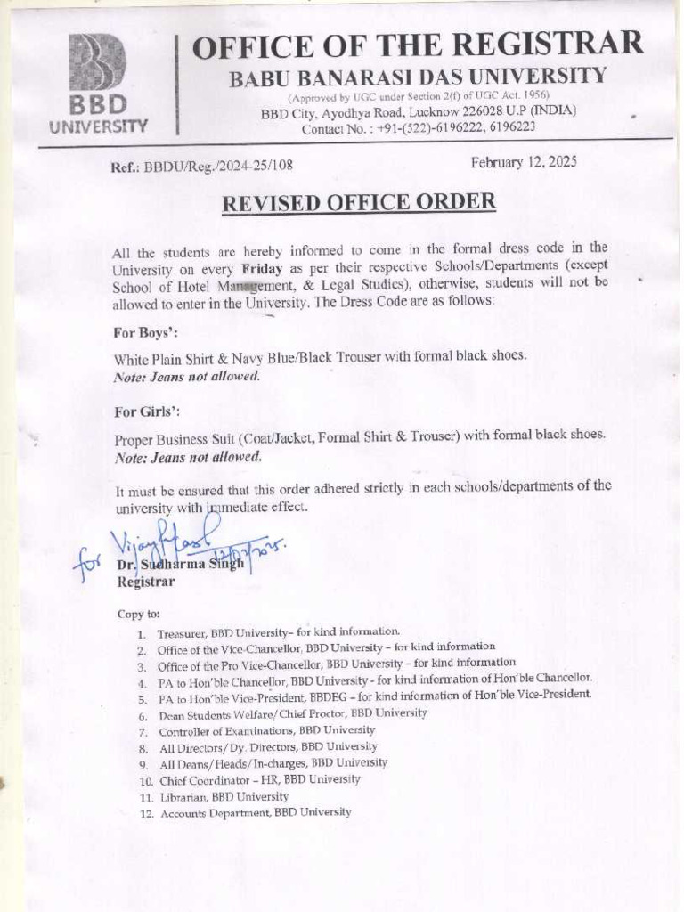 Revised Order for Dress Code | PDF