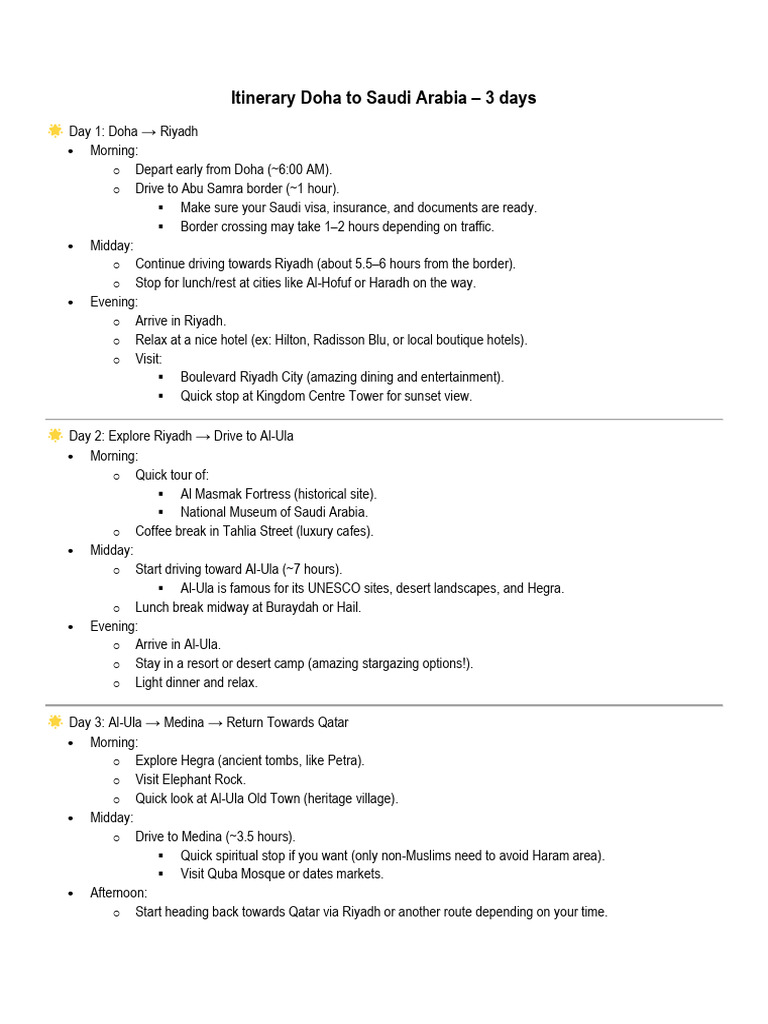 Itinerary Doha to Saudi Arabia – 3 days | PDF | Medina | Riyadh