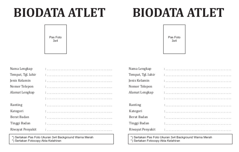 Formulir Biodata Atlet | PDF