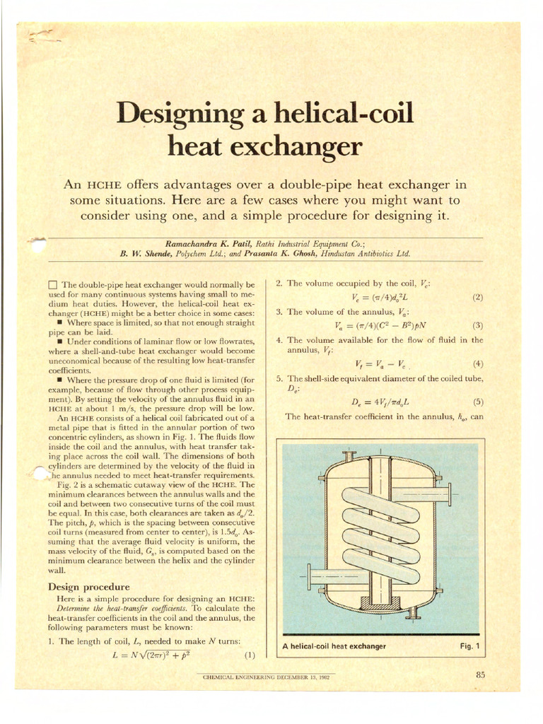 Designing A Helical-Coil Heat Exchanger 1982 OCR | PDF | Heat Transfer | Viscosity