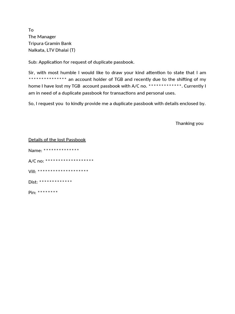Request for Duplicate Passbook | PDF